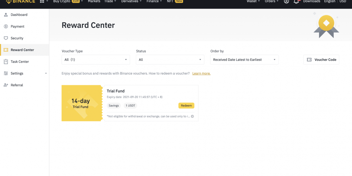 What is Binance Savings Trial Fund? How to redeem it?