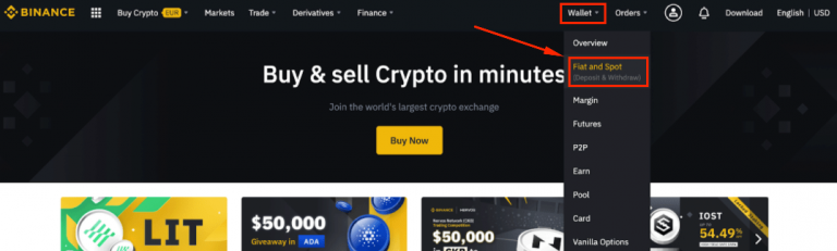 Instructions on how to deposit crypto on Binance